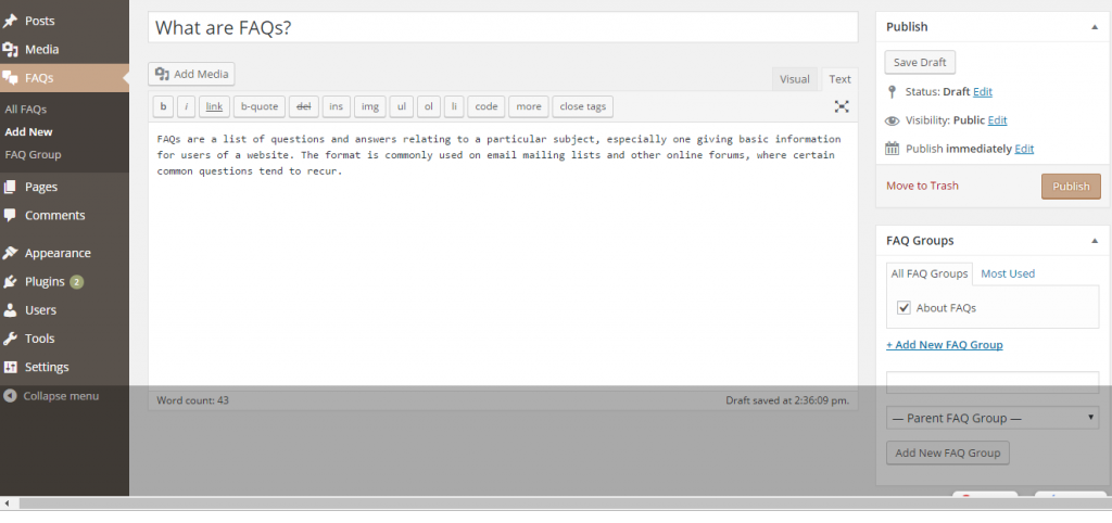 How to add a FAQ section in WordPress