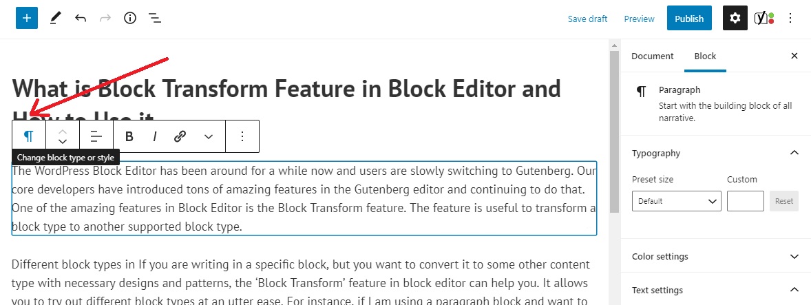 What is Block Transform Feature in Block Editor and How to Use it
