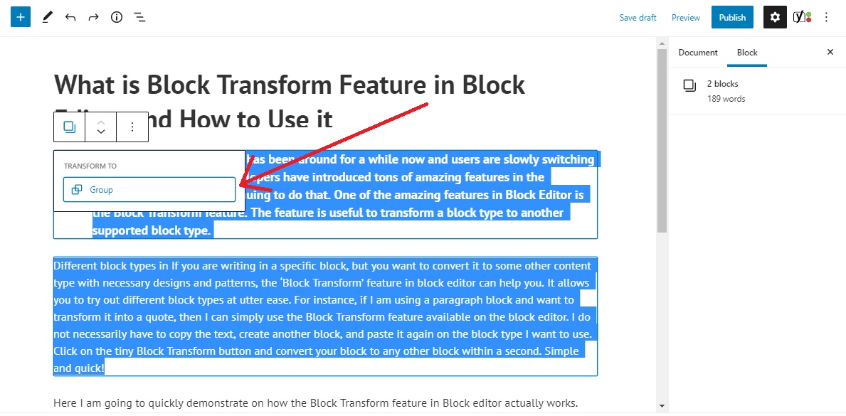 What Is Block Transform Feature In Block Editor And How To Use It