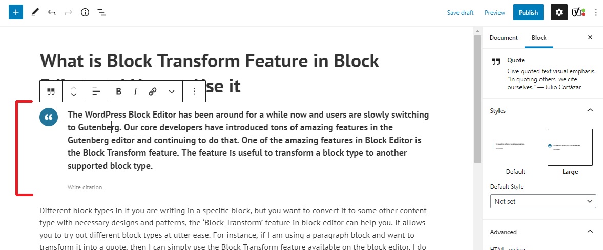 What is Block Transform Feature in Block Editor and How to Use it
